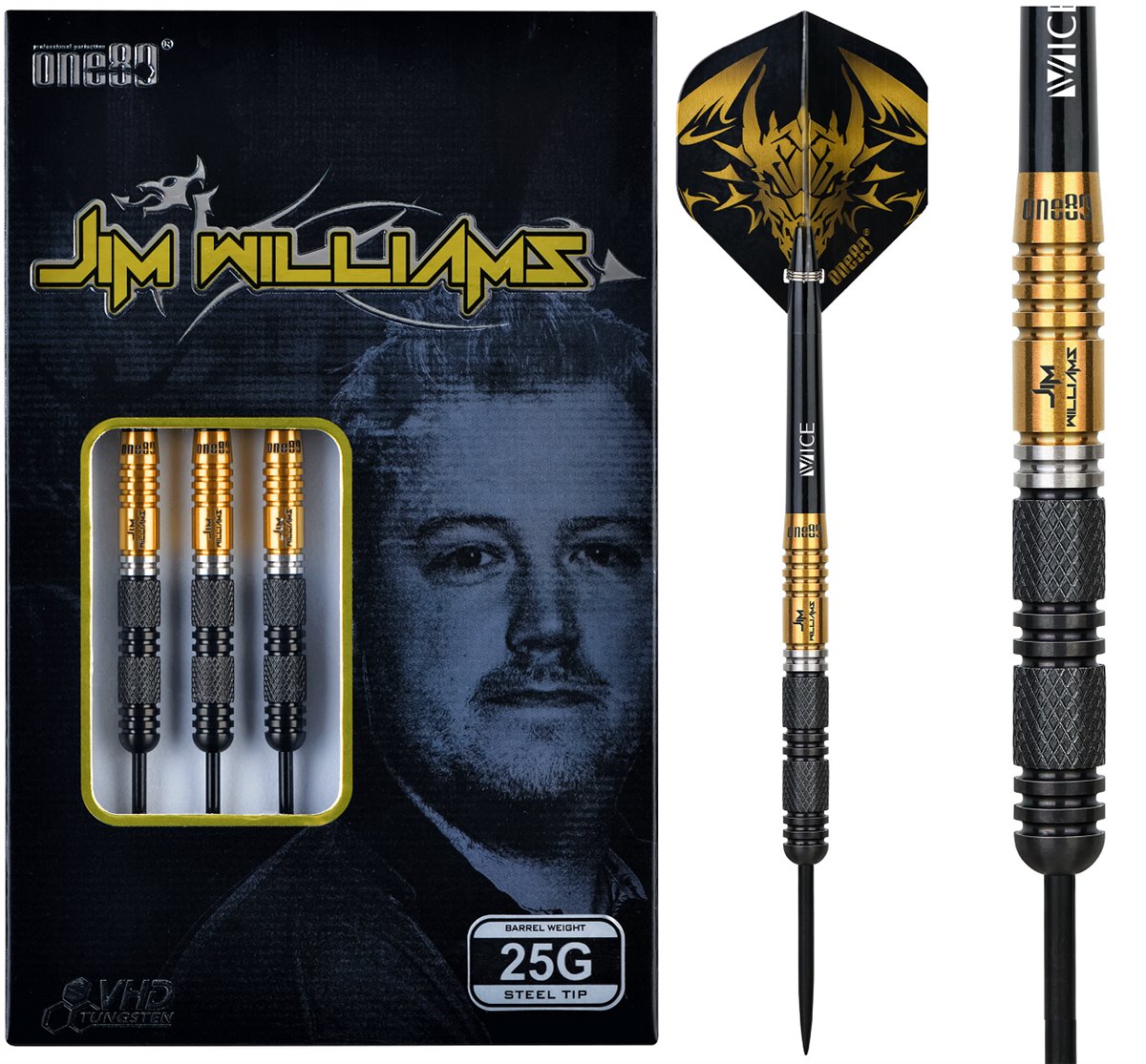 One80 Jim Williams Black & Gold 90% Darts Steel Tip – GW Darts